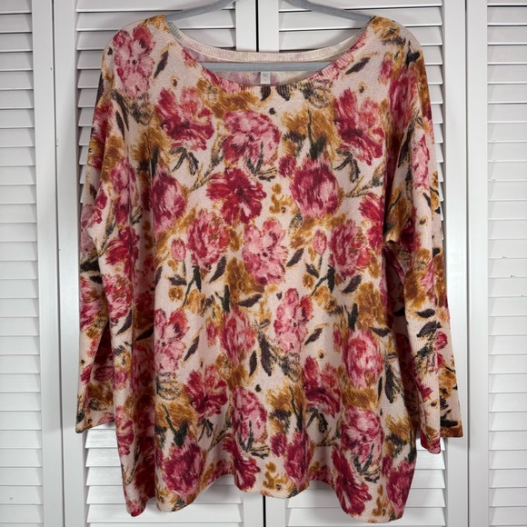 Garnet Hill | Sweaters | Garnet Hill Cashmere Brown Pink Floral Sweater ...